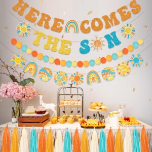 LARRAZABAL Here Comes The Son Baby Shower Banner, Here Comes the Son Baby Shower Decor Boy Boho Retro Sunshine 1st Birthday Party Supplies