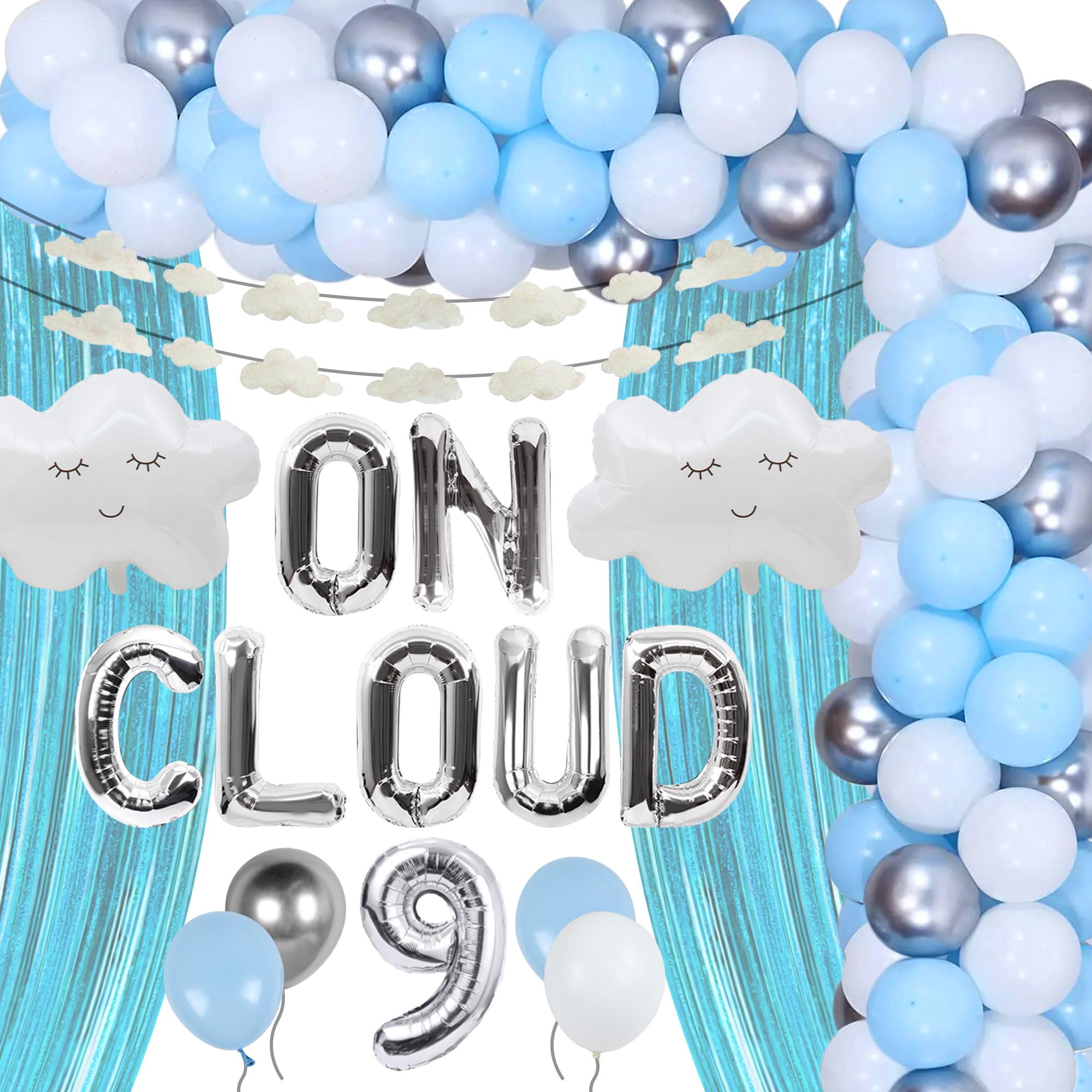 LaVenty Luxury Sliver On Cloud 9 Balloons On Cloud 9 Birthday Decoration 9 Birthday Decoration Nine Years Old Birthday Balloon On Cloud 9 Party Supplies Cloud Balloon