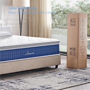 LINARTS King Mattress, 12 Inch King Size Hybrid Mattress in a Box with Pocket Spring & Soft Knitted Fabric for Comfort, Motion Isolation, Pressure Relief, Edge Support, Improve Sleep, Medium Firm