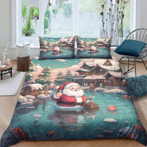 ERGTT Father Christmas Comforter Covers Quilt Cover Duvet Cover for Boys Girls 3D Printed Christmas with Zipper Closure Bedding Set with Pillow Cases Soft Microfiber 3 Pieces Queen（228x228cm）