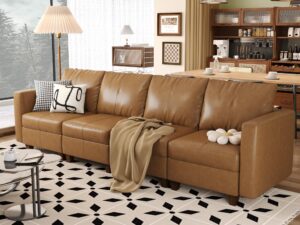 ease moose modular sectional couch with storage seats, 4 seat faux leather convertible modular sofa sectional sofa couch with reversible chaises for small spaces