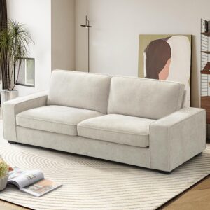 easeland sofa couch, 88" chenille loveseat for living room, 3 seater lounge sofa for bedroom with removable back and seat cushions, modern deep seat comfy couch with solid wood legs and armrest(beige)