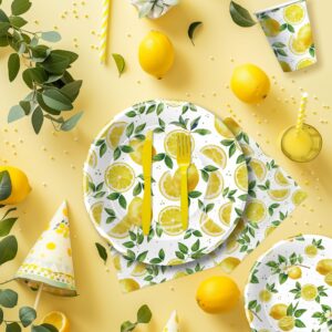 Suhelkit Lemon Party Decorations Tableware - Disposable Lemon Birthday Party Supplies, Paper Plate, Napkin, Cup, Cutlery, Summer Theme Lemon Baby Shower Bridal Shower Table Decorations | 24 Guests