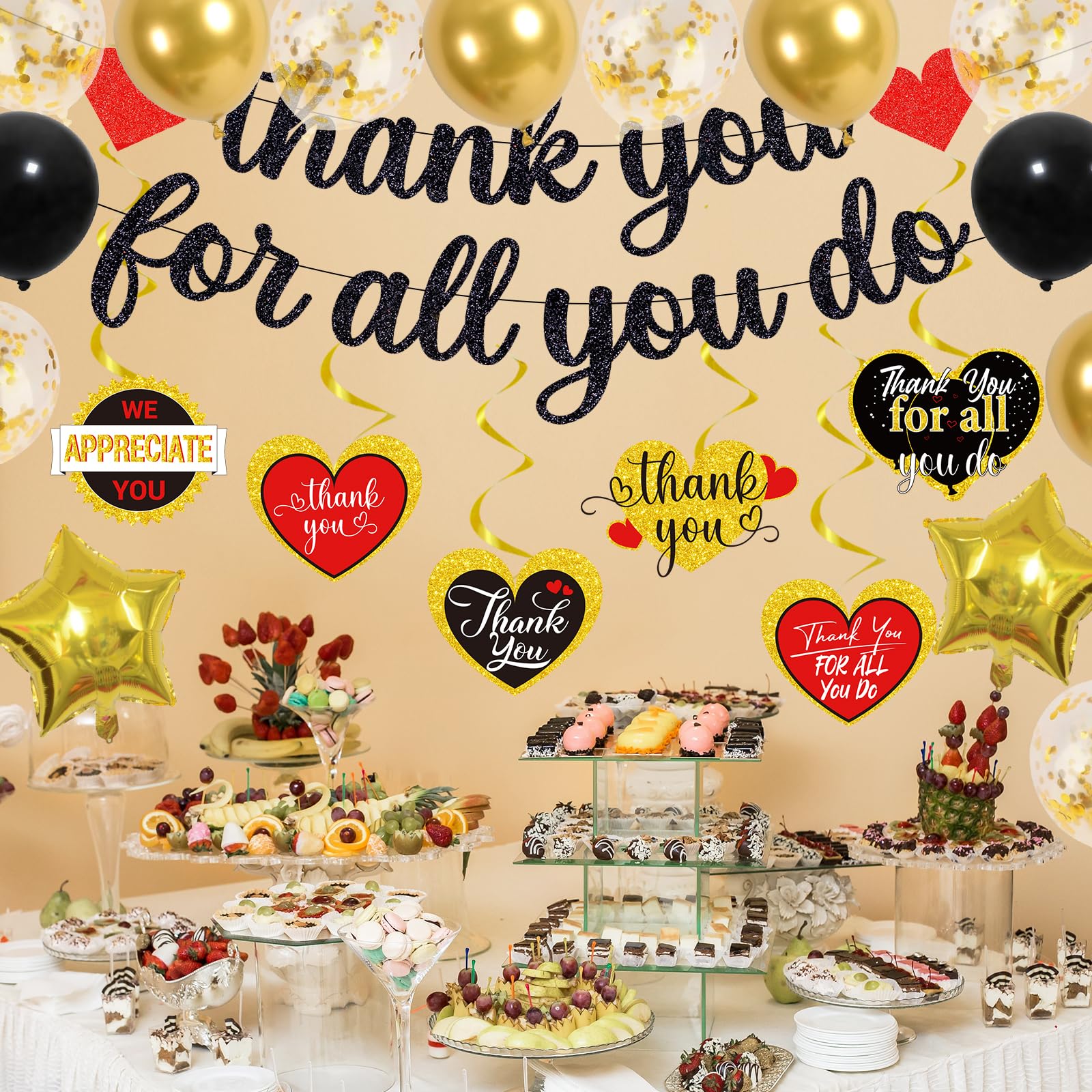 Wxiben Thank You Party Decorations - 22PCS Thank You for All You Do Banners Balloons Decorations Thank You Banners and Signs for Appreciation Party Thank You Employee Teacher Doctor Nurse Decorations