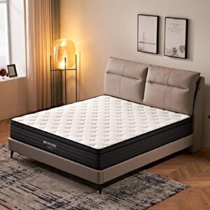 wuyotre queen mattress, 12 inch queen size hybrid mattress in a box,cooling memory foam bed mattresses with independent spring,soft and breathable,back pain relief,certipur-us,medium