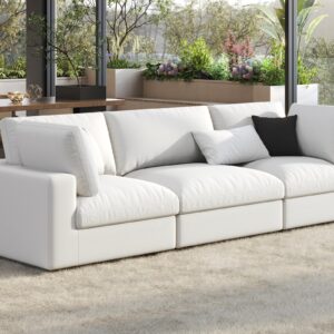 PaPaJet Modular Sectional Sofa, 114 Inches Down Filled Sectional Sofa, 3 Seater Oversized Comfy Couch for Living Room, White Linen Cloud Couch Set