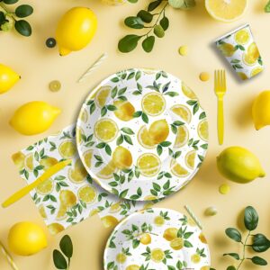 Suhelkit Lemon Party Decorations Tableware - Disposable Lemon Birthday Party Supplies, Paper Plate, Napkin, Cup, Cutlery, Summer Theme Lemon Baby Shower Bridal Shower Table Decorations | 24 Guests