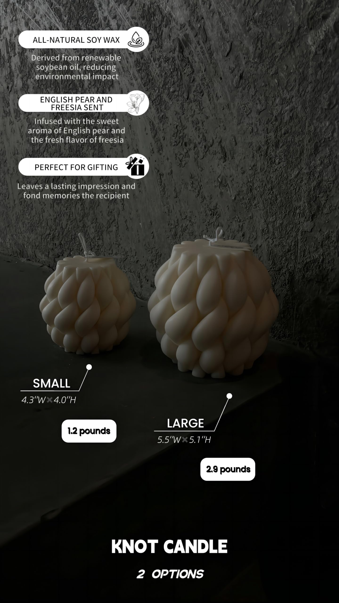 Hyznengu Knot Ball Candle - White Super Large Handmade Pillar Scented Soy Wax Candles，Elegant Aesthetic Candle for Women，Housewarming Presents，Home Room Shelf Coffee Table Decorative Idea Candles