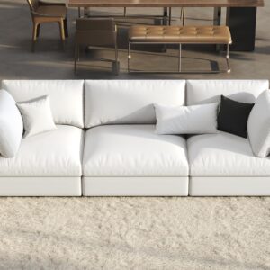 PaPaJet Modular Sectional Sofa, 114 Inches Down Filled Sectional Sofa, 3 Seater Oversized Comfy Couch for Living Room, White Linen Cloud Couch Set