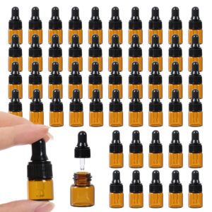 starside 50 pcs 1 ml glass essential oil dropper bottles,1/4 dram amber mini perfume dropping bottle cosmetic sample vials,small essential oil bottle