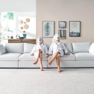 PaPaJet Modular Sectional Sofa, 114 Inches Down Filled Sectional Sofa, 3 Seater Oversized Comfy Couch for Living Room, White Linen Cloud Couch Set