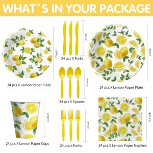 Suhelkit Lemon Party Decorations Tableware - Disposable Lemon Birthday Party Supplies, Paper Plate, Napkin, Cup, Cutlery, Summer Theme Lemon Baby Shower Bridal Shower Table Decorations | 24 Guests