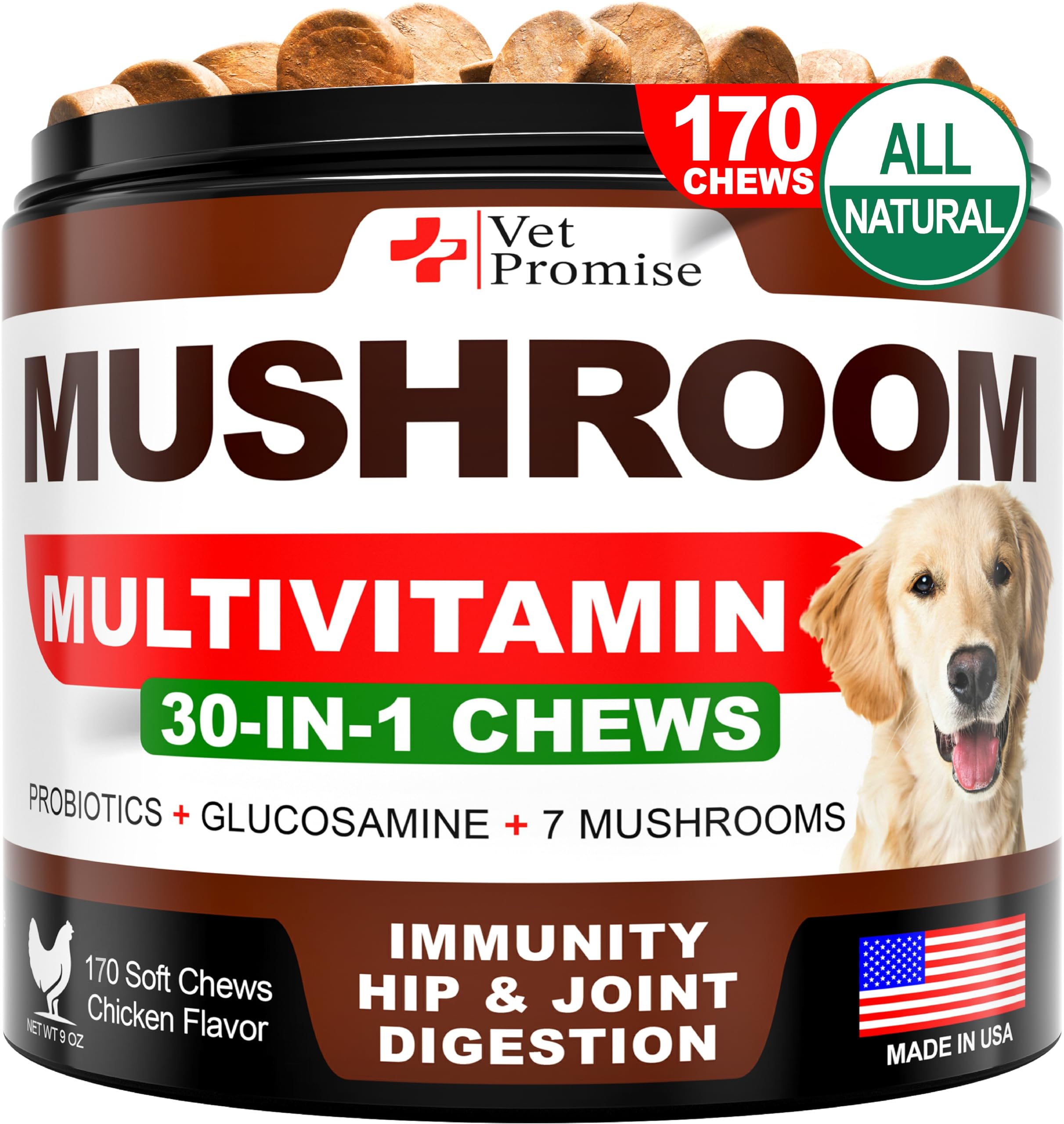 Mushroom for Dogs - 170 Chews - Turkey Tail Mushroom for Dogs - Mushroom Supplement for Dogs - Lions Mane - Reishi - Immunity Support Multivitamin - Joint Health - Energy - Gut - Skin - Dog Vitamins