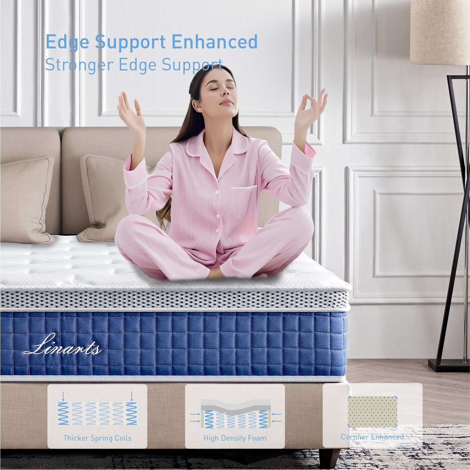 LINARTS Full Mattress, 12 Inch Full Size Hybrid Mattress in a Box with Pocket Spring & Soft Knitted Fabric for Comfort, Motion Isolation, Pressure Relief, Edge Support, Improve Sleep, Medium Firm