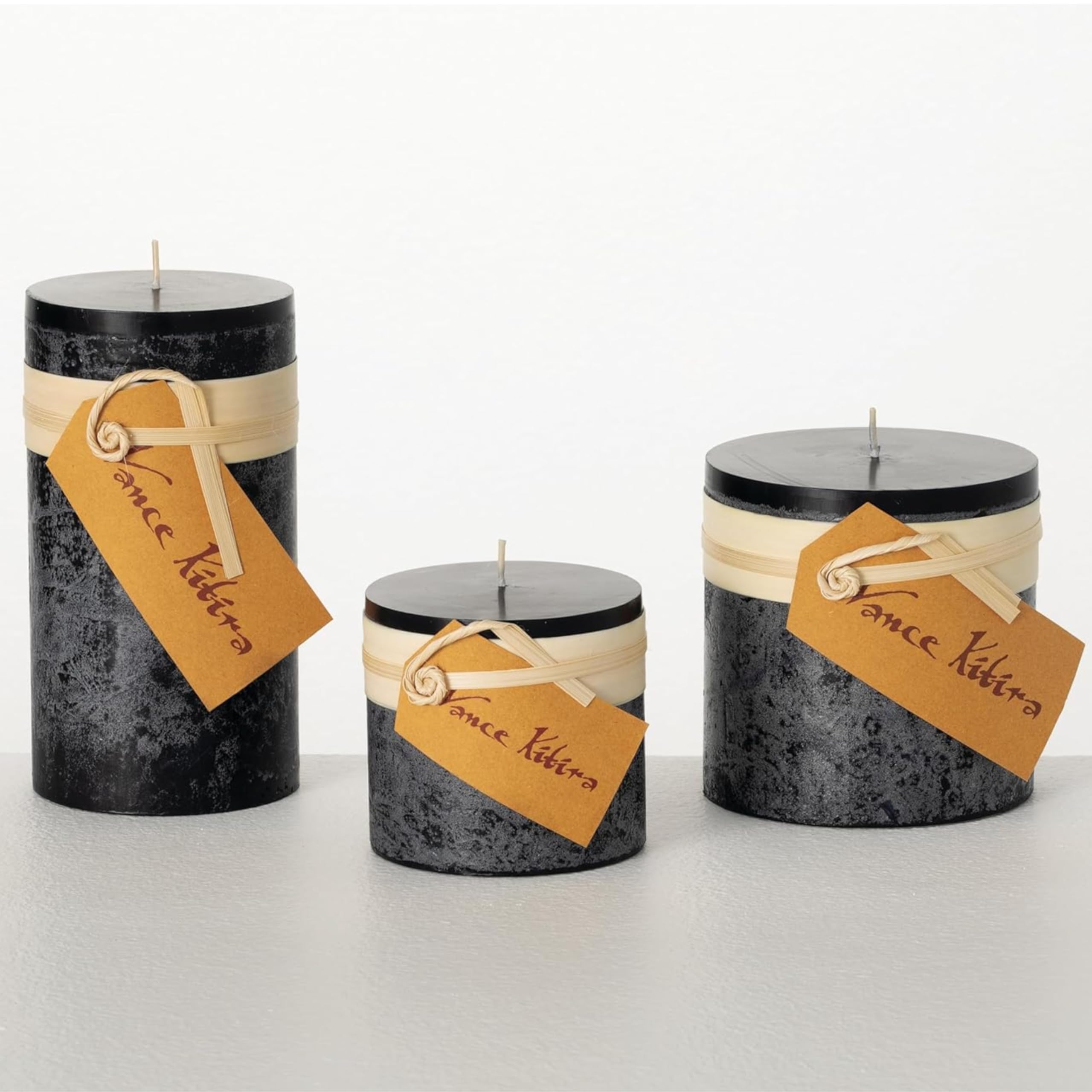 Sullivans Vance Kitira Set of 3 Black Pillar Candles, Clean-Burning, Environmental-Friendly, Scentless, Real-Wax Candles, Home Décor, Hosting Décor