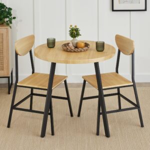 best choice products 3-piece mid-century modern round dining set, space saving dinette for kitchen, dining room, small space w/metal legs - natural