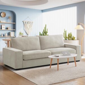 EASELAND 88" Chenille Sofa Couch, 3 Seater Loveseat for Living Room, Modern Lounge Sofa for Bedroom with Removable Back and Seat Cushions, Deep Seat Comfy Couch with Solid Wood Legs and Armrest(Beige)