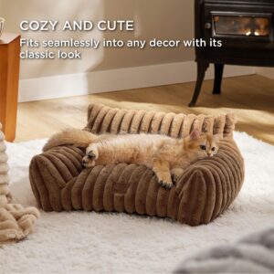 Bedsure Cute Cat Couch for Pets - Fluffy Cat Sofa with Premium Soft Corduroy Fleece, Fuzzy Cat Couch Bed with Removable Washable Cover, Supportive Cat Chair for Indoor Cats, 24inch, Copper Brown