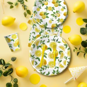 Suhelkit Lemon Party Decorations Tableware - Disposable Lemon Birthday Party Supplies, Paper Plate, Napkin, Cup, Cutlery, Summer Theme Lemon Baby Shower Bridal Shower Table Decorations | 24 Guests