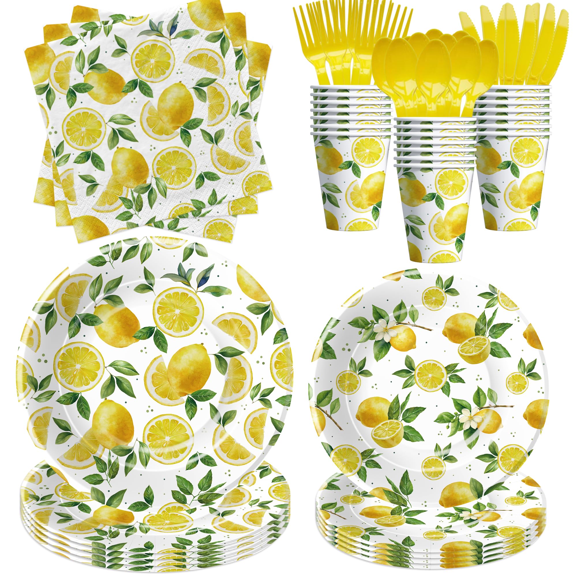 Suhelkit Lemon Party Decorations Tableware - Disposable Lemon Birthday Party Supplies, Paper Plate, Napkin, Cup, Cutlery, Summer Theme Lemon Baby Shower Bridal Shower Table Decorations | 24 Guests