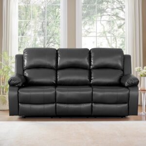 sumkea large loveseat recliner sofa, leather living room couch with cup holder, black