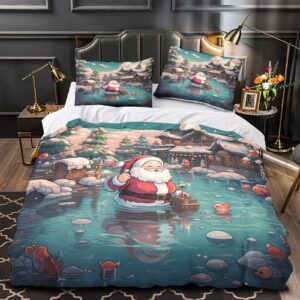 ERGTT Father Christmas Comforter Covers Quilt Cover Duvet Cover for Boys Girls 3D Printed Christmas with Zipper Closure Bedding Set with Pillow Cases Soft Microfiber 3 Pieces Queen（228x228cm）