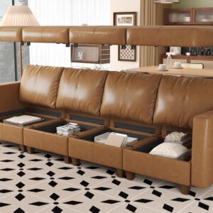 EASE MOOSE Modular Sectional Couch with Storage Seats, 4 Seat Faux Leather Convertible Modular Sofa Sectional Sofa Couch with Reversible Chaises for Small Spaces