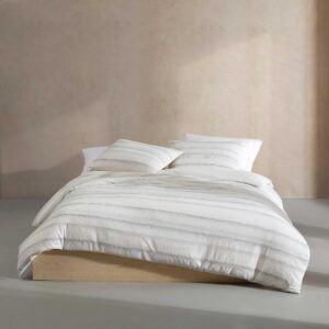 calvin klein - king duvet cover set, luxuriously soft bedding with matching shams, striped room essentials (strie stripe off white, king)