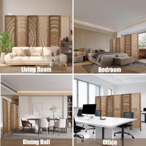 ALeesing 6 Panel Wood Room Divider Fully Assembled, Carved Boho Room Dividers and Folding Screens, 5.6Ft Room Divider Screen Freestanding Partition Wall Dividers for Home Bedroom Office, Brown