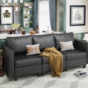 EASE MOOSE Convertible Modular Sofa Sectional Couch with Reversible Chaises,3 Seat Faux Leather Sectional Sofa Couch with Storage for Living Room Home Office