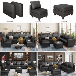 EASE MOOSE Convertible Modular Sofa Sectional Couch with Reversible Chaises,3 Seat Faux Leather Sectional Sofa Couch with Storage for Living Room Home Office