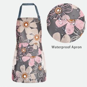 DILLMAN 2 Pack Floral Aprons with Pocket, Blooming Womens Aprons Waterproof Adjustable Cooking Aprons for Kitchen Gardening and Salon (2Pack #B)