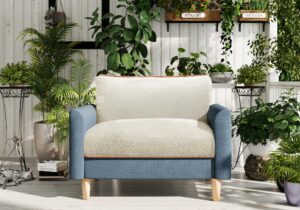 woyomeub couches for living room accent chair 45" living room armchair, 1.5 seater sofa teddy fleece fabric, beige & blue