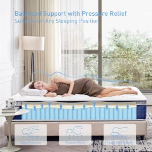 LINARTS King Mattress, 12 Inch King Size Hybrid Mattress in a Box with Pocket Spring & Soft Knitted Fabric for Comfort, Motion Isolation, Pressure Relief, Edge Support, Improve Sleep, Medium Firm