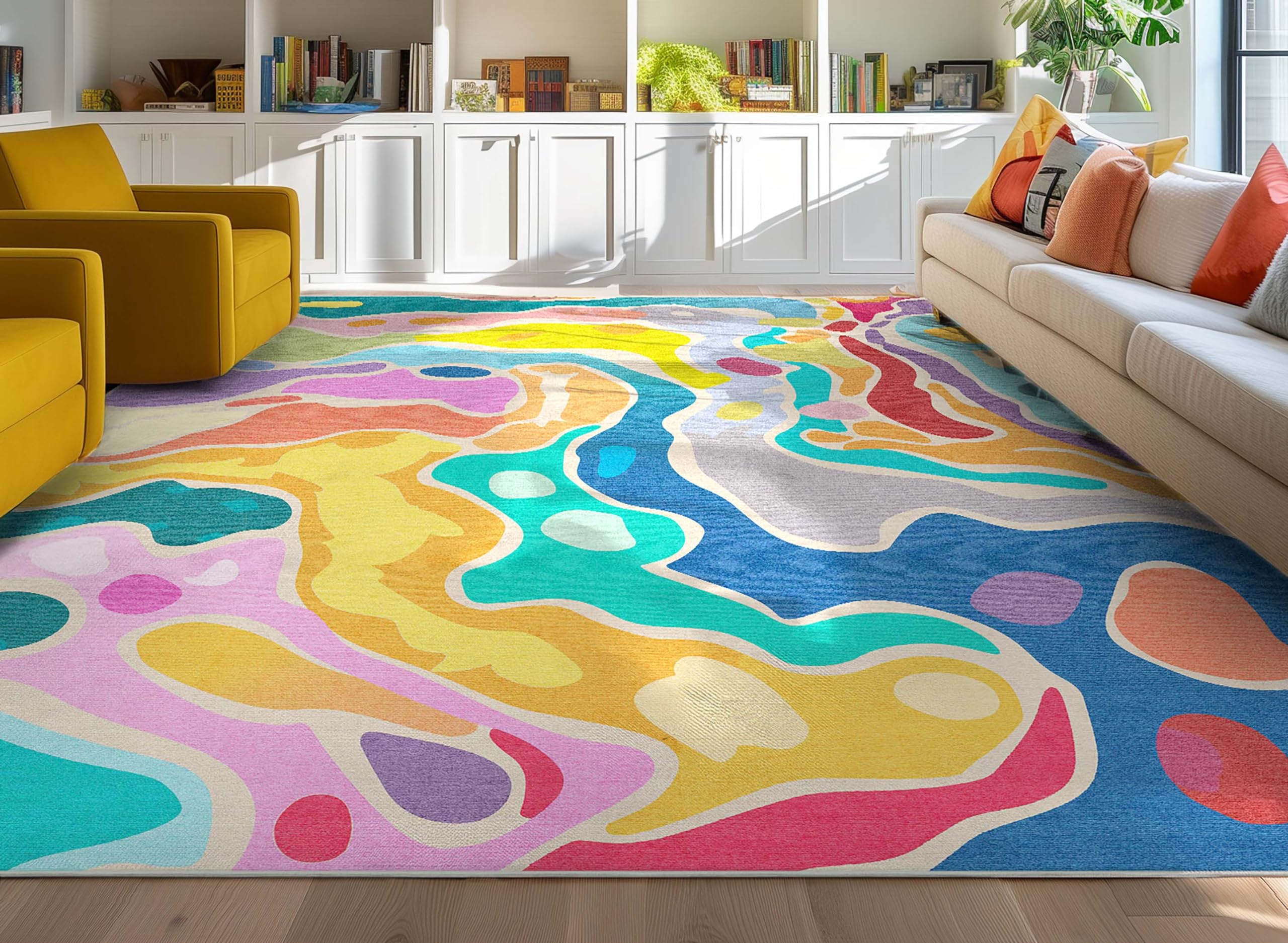 Well Woven Crayola Whimsy Waves Color Mix 8' x 10' Area Rug - Vibrant Multi Color - for Living Rooms, Dining Rooms, and Bedrooms