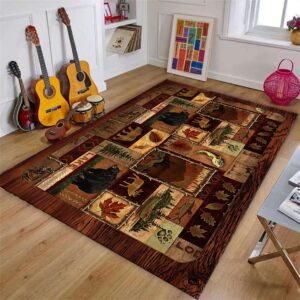 srocvi cabin collection rug vintage southwestern nature landscape and wild animals design area rugs contemporary geometric stitching carpets bordered by wooden barn for dining room laundry, 3x5ft