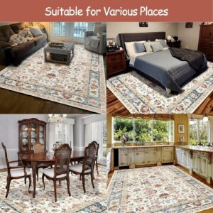 ZCXDSX Area Rug 7x9 Washable Boho Living Room Rug Floral Print Large Rug Indoor Soft Distressed Foldable Carpet Thin Rug Bedroom Dining Room Office Farmhouse 7x9 FT