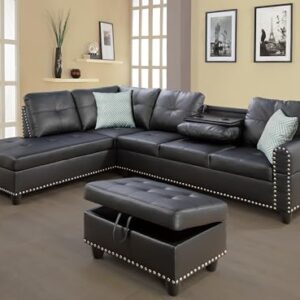 ERYE L Shaped Modular Sectional Sofa with Right Chaise,L-Shaped 5 Seaters Upholstered Corner Sofa&Couch W/2 Cup Holders and Storage Ottoman for Home Apartment Office Living Room