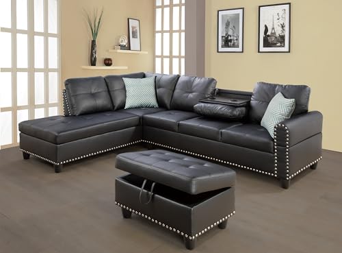 ERYE L Shaped Modular Sectional Sofa with Right Chaise,L-Shaped 5 Seaters Upholstered Corner Sofa&Couch W/2 Cup Holders and Storage Ottoman for Home Apartment Office Living Room