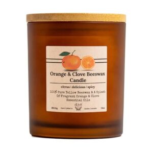 Elk Field Orange Clove Organic Beeswax Candle | 2 Ingredients | 100% Pure Beeswax Candles, Non Toxic, Natural, Organic Candles, Beeswax Candles Scented, Non Toxic Candles, 80 Hour, 10oz