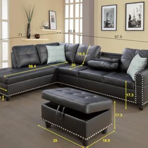 ERYE L Shaped Modular Sectional Sofa with Right Chaise,L-Shaped 5 Seaters Upholstered Corner Sofa&Couch W/2 Cup Holders and Storage Ottoman for Home Apartment Office Living Room