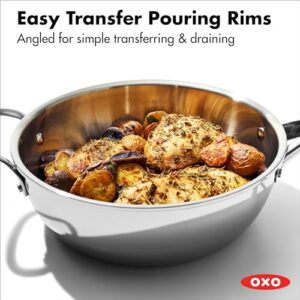 OXO Agility Tri-Ply Stainless Steel 3.57QT Chef’s Pan with Lid, Induction Suitable Cookware, Sauce Pan, Ultra-Durable, Quick Even Heating, Measurement Markings, Pouring Rim, Dishwasher and Oven Safe