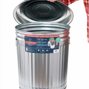 Generic Galvanized Steel Trash Can - Trash Can with Lid - Galvanized Trash Can with Lid - Metal Trash Can - Outdoor Garbage Can with Lid -Steel, Gray - Pre-Galvanized Trash Can with Lid Round