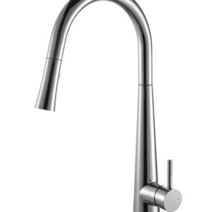 Elegant Slimmed Pull-Out Kitchen Faucet of 18" Height for Island & Laundry Sink with 360° Rotating Spout, Rust-Resistant, Single Lever and Lead-Free (Chrome)