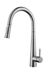 elegant slimmed pull-out kitchen faucet of 18" height for island & laundry sink with 360° rotating spout, rust-resistant, single lever and lead-free (chrome)