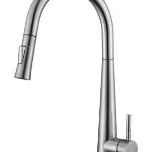 Elegant Slimmed Pull-Out Kitchen Faucet of 18" Height for Island & Laundry Sink with 360° Rotating Spout, Rust-Resistant, Single Lever and Lead-Free (Chrome)