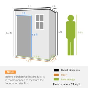 Outsunny 5' x 3' Resin Outdoor Storage Shed with Floor, Garden Shed with Lockable Door, Window and Vent, Plastic Utility Tool Shed for Backyard, Patio, Lawn, Gray