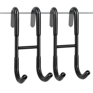 richmirth bathroom frameless glass shower door over door hooks, 2-pack no drill no stick over glass door brushed nickel hooks for bathrooms, squeegee (black)