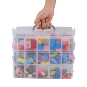 Tyminin 3-Tier Clear Plastic Swing Organizer Box, Large Portable Dividers Container, Craft Storage Bin with 30 Compartments, Large