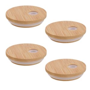 edoblue 4 pack bamboo lids for glasses with straw holes, 2.75 inch/70mm wooden lids for 16oz glass jars, and replacement lids for regular 20oz 24oz glasses